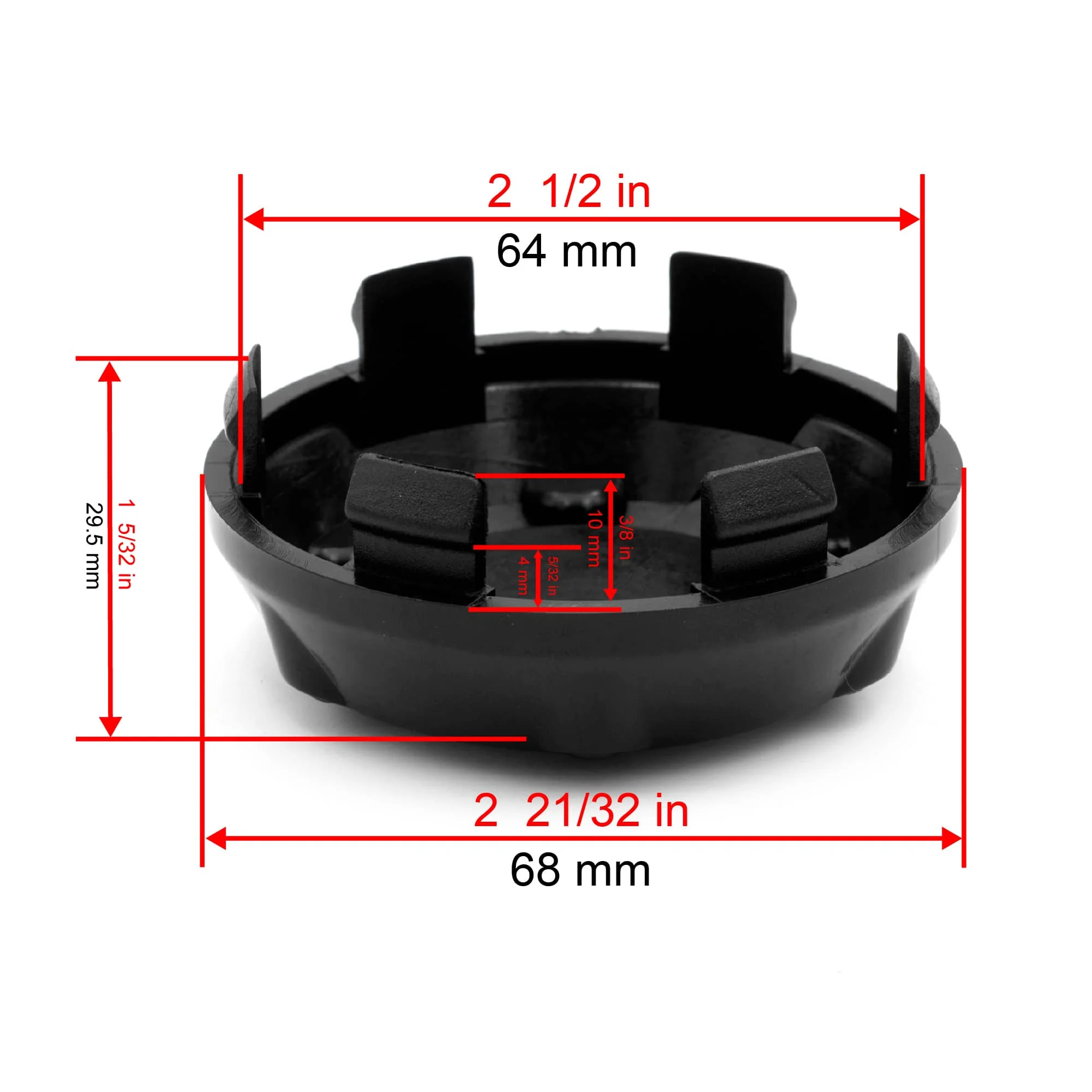 4Pcs 68mm/2.68in Wheel Center Caps Black For Car Rims