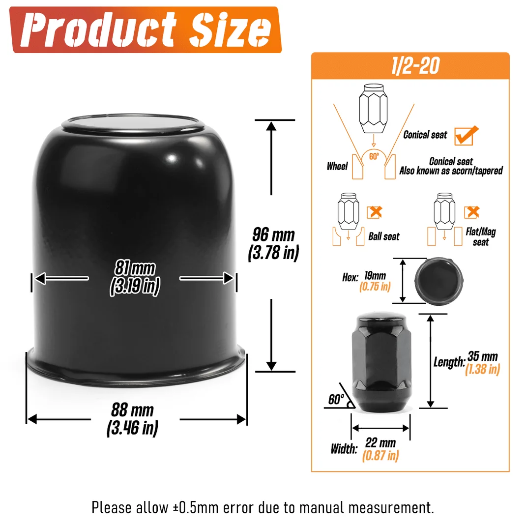 2pcs 3.19" SUVs Push Thru Center Caps 12pcs 1/2"-20 Lug Nuts